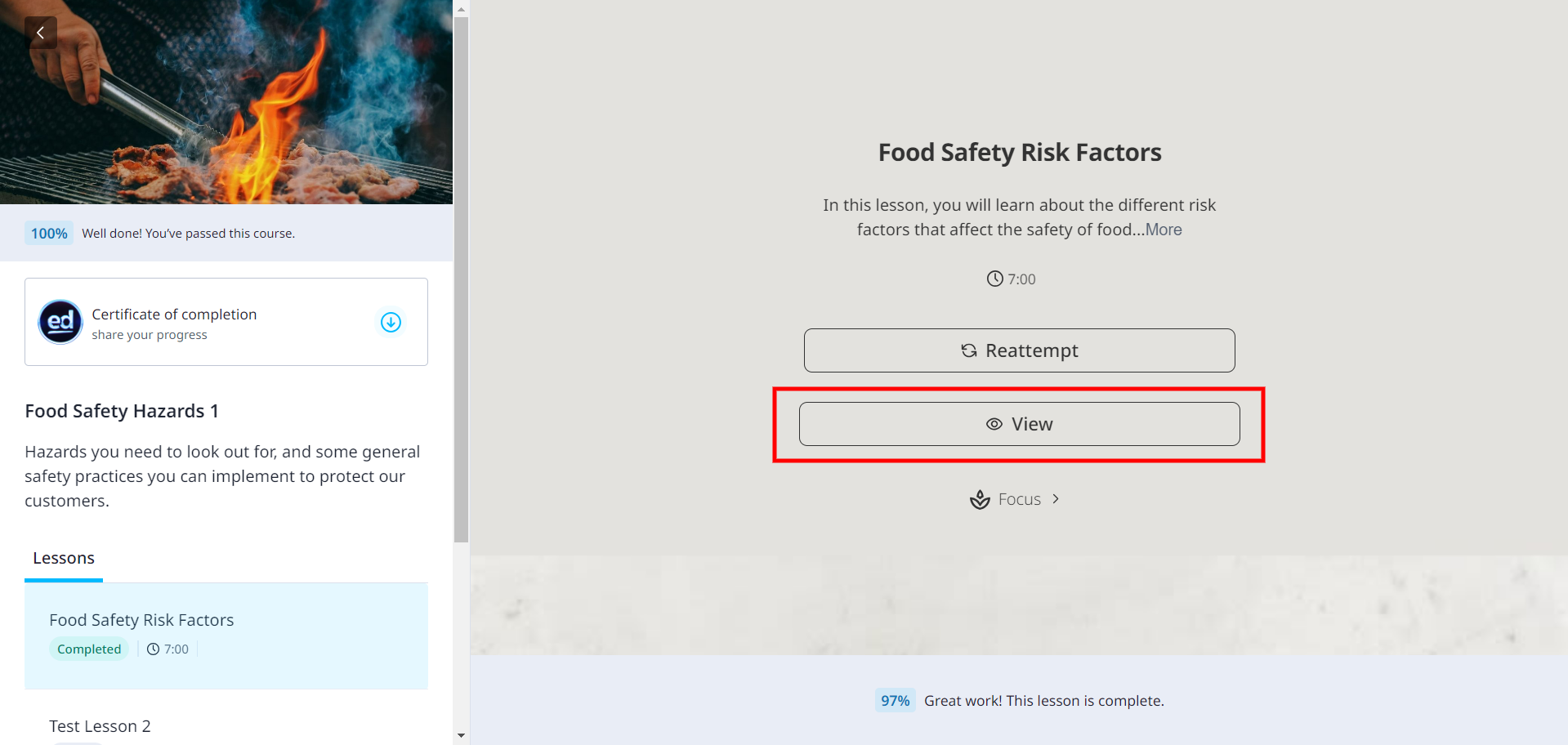 View completed lessons