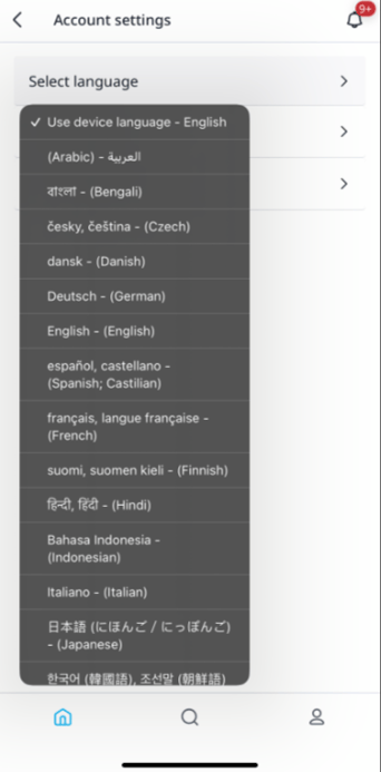 Learner guide: Edit language settings in app
