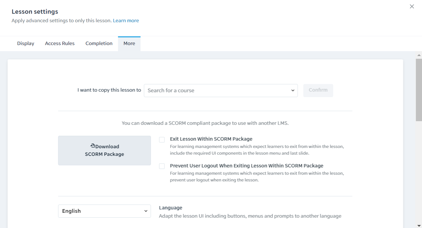 Lesson Setting Configuration