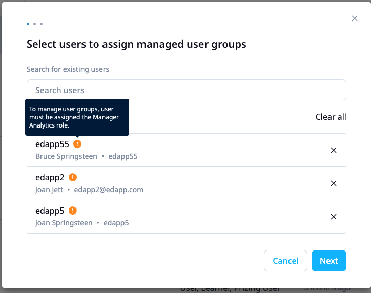 Managing users from the User list page
