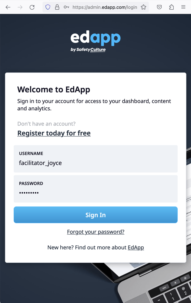 Logging in as a Facilitator