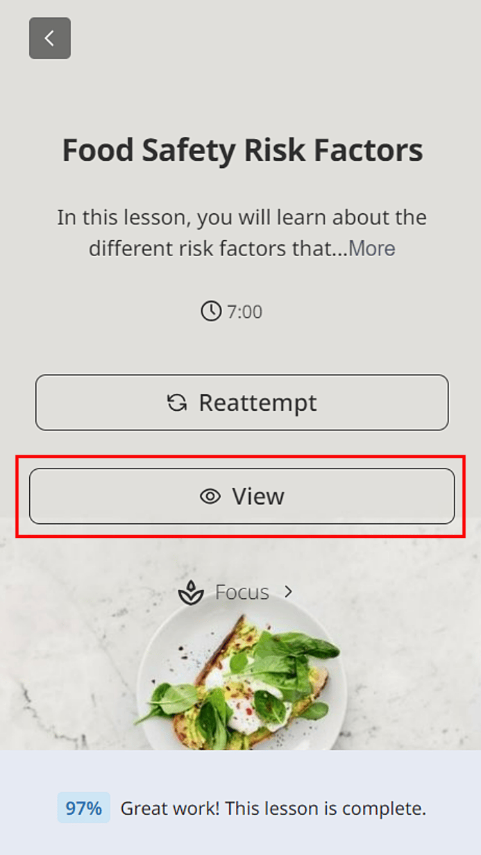 View completed lessons