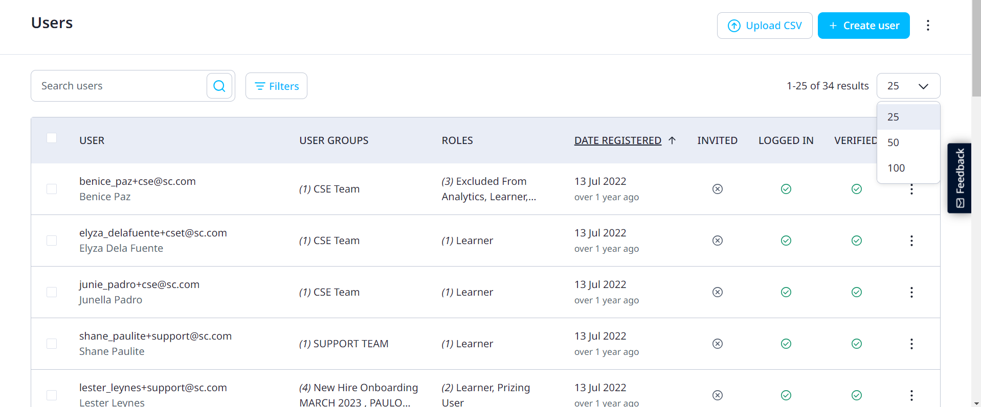 Managing users from the User List page