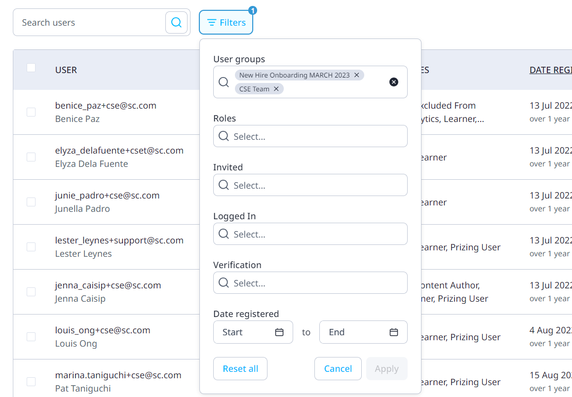 Managing users from the User List page