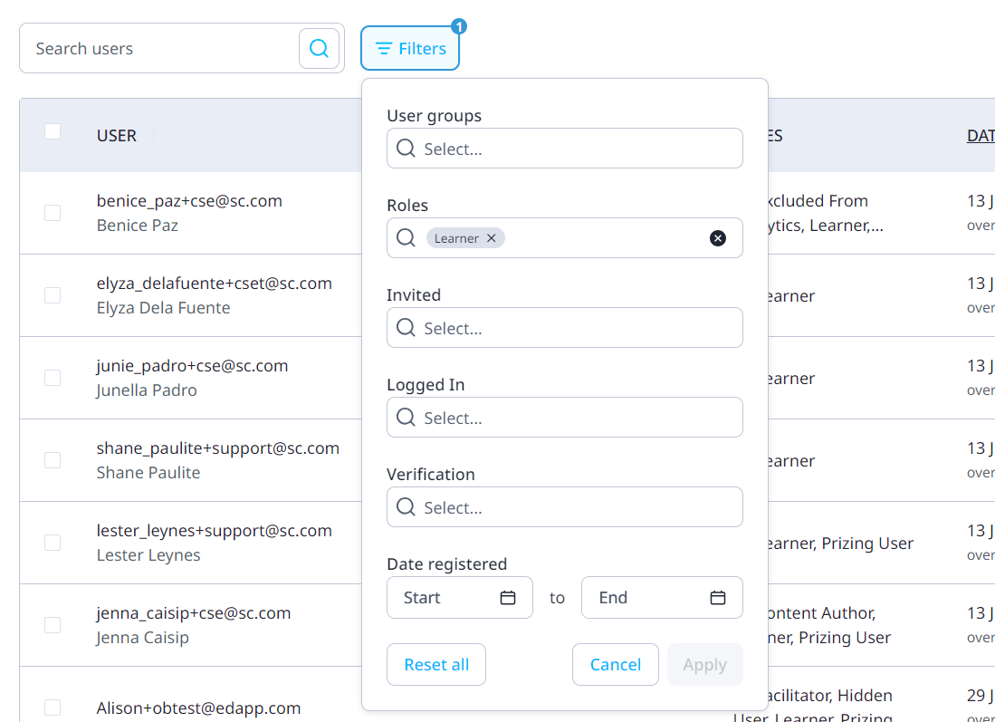 Managing users from the User List page