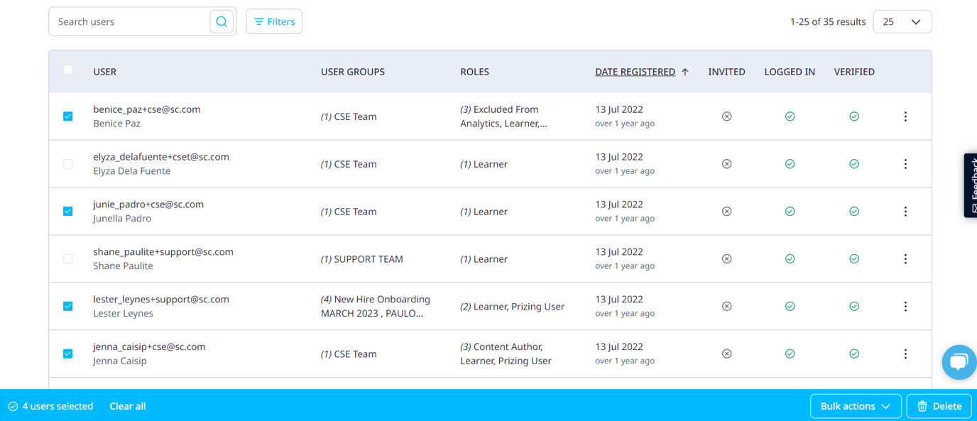 Managing users from the User List page