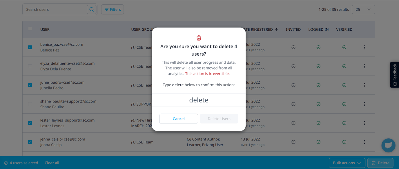 Managing users from the User List page