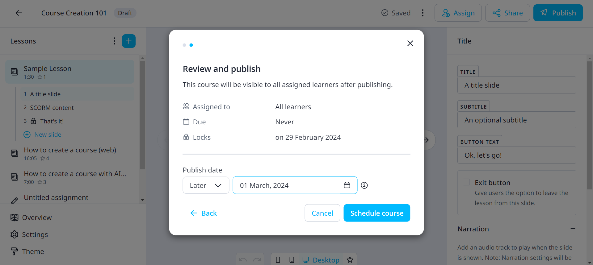 Course and Lesson Configuration