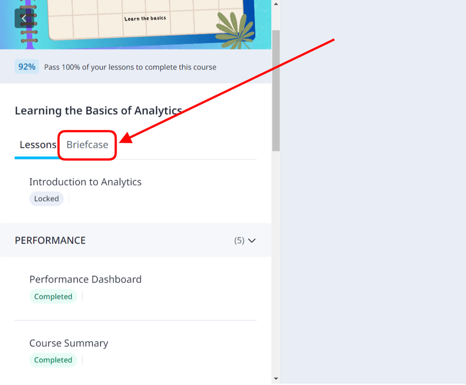 How do I access the briefcase on the learner's app?