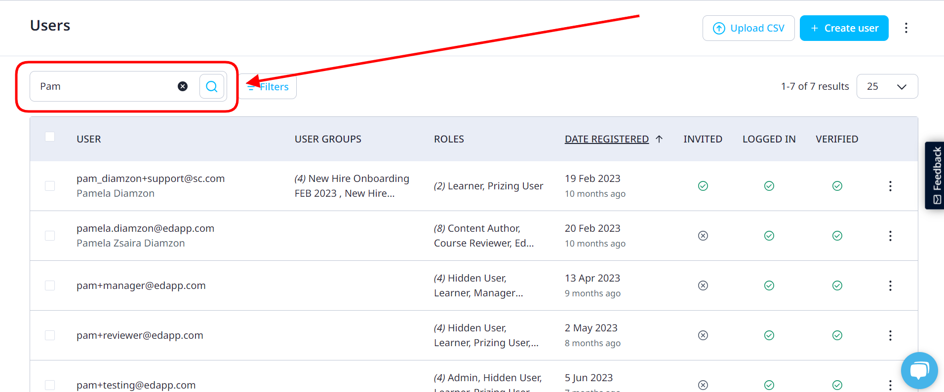 Managing users from the User List page
