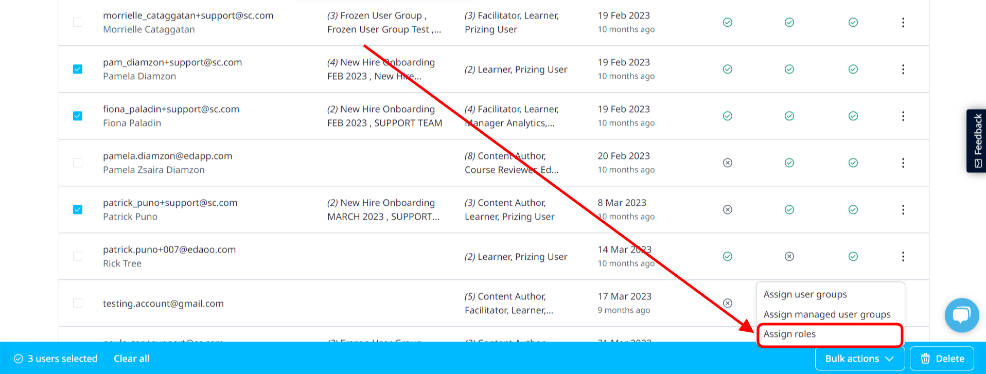 Managing users from the User List page